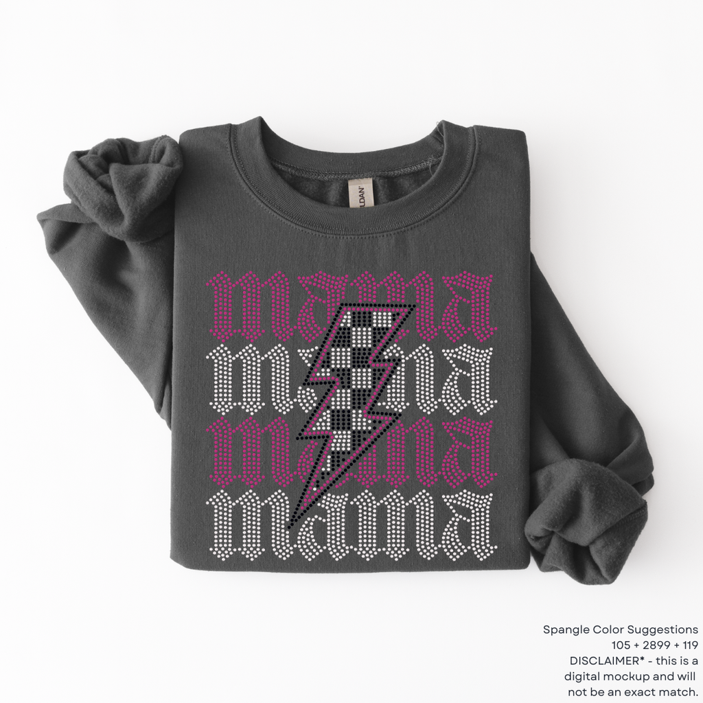 Mama Checkered Lightning Bolt SPANGLE TRANSFER – Tees Me Boutique