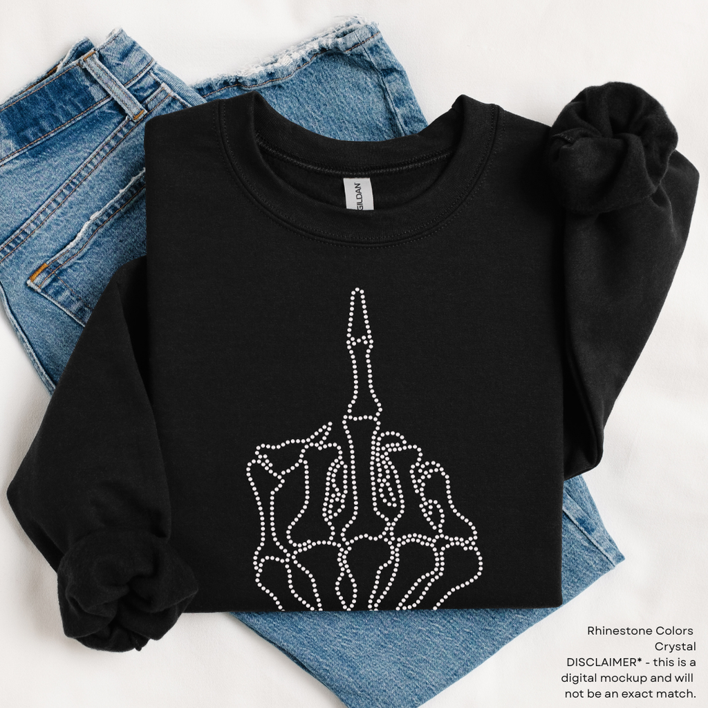Skeleton Middle Finger RHINESTONE TRANSFER – Tees Me Boutique
