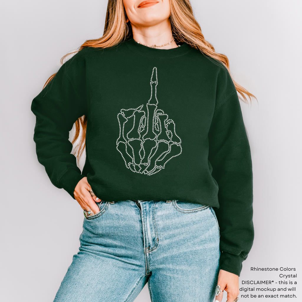 Skeleton Middle Finger RHINESTONE TRANSFER – Tees Me Boutique